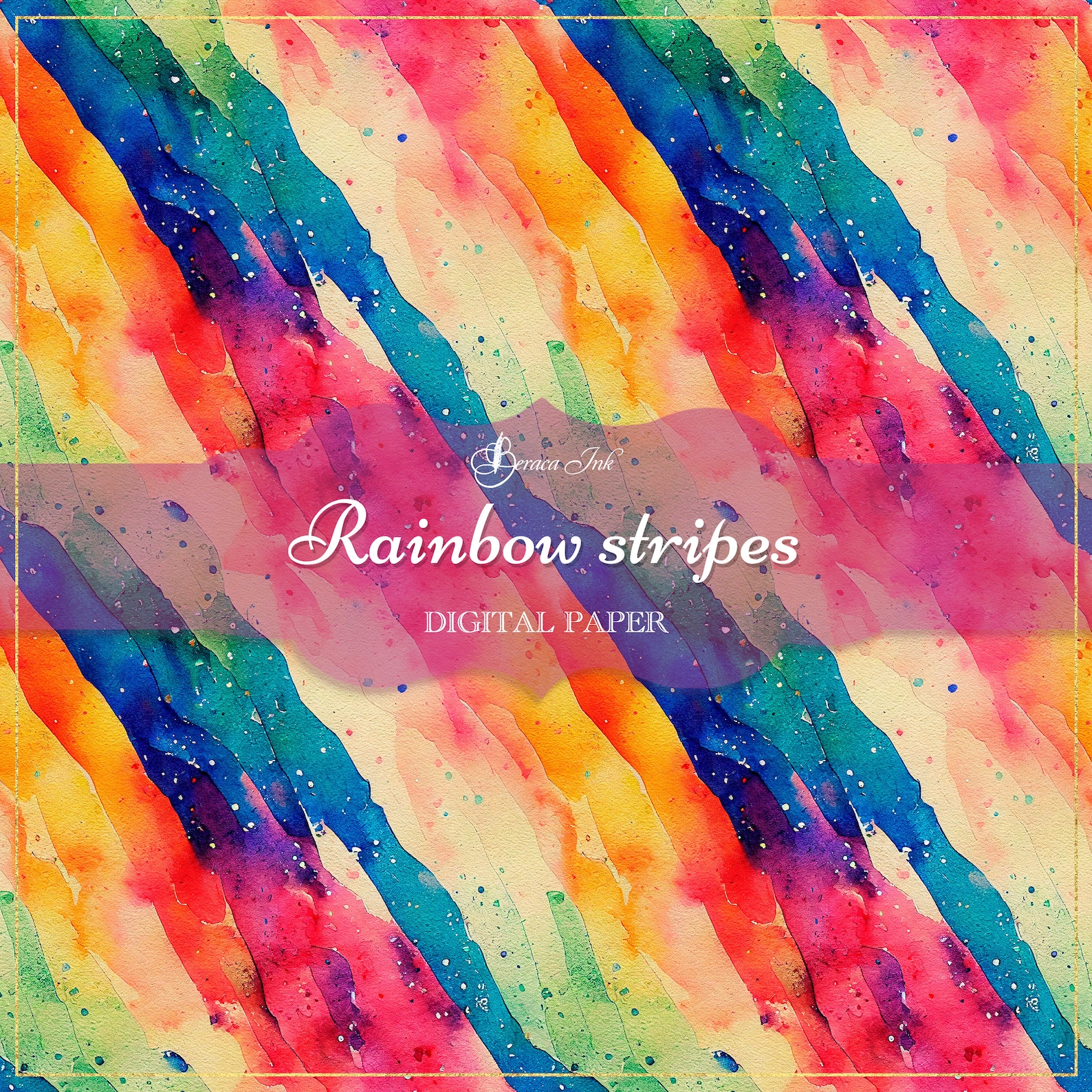 Rainbow Stripes Digital Paper, Seamless Pattern, Watercolour Texture ...