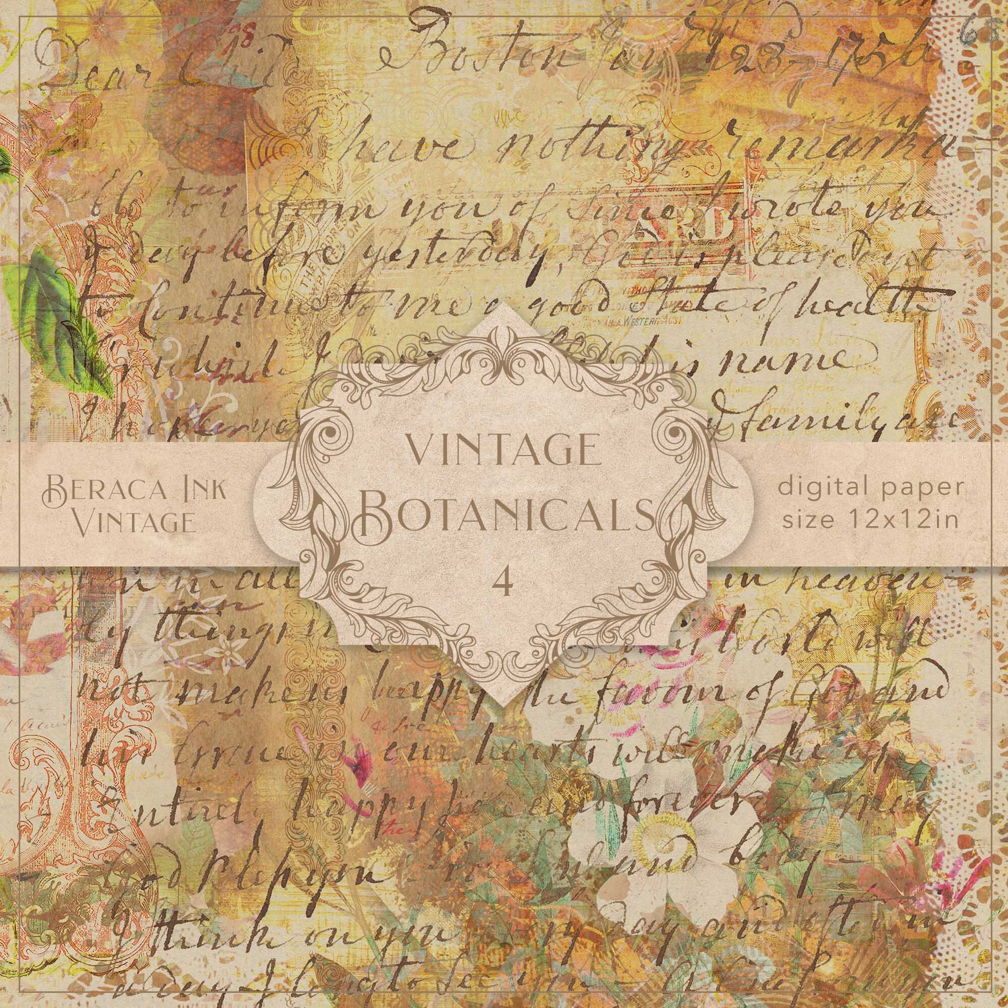 Vintage Botanicals Digital Paper 4 Romantic Ephemera Antique | Etsy