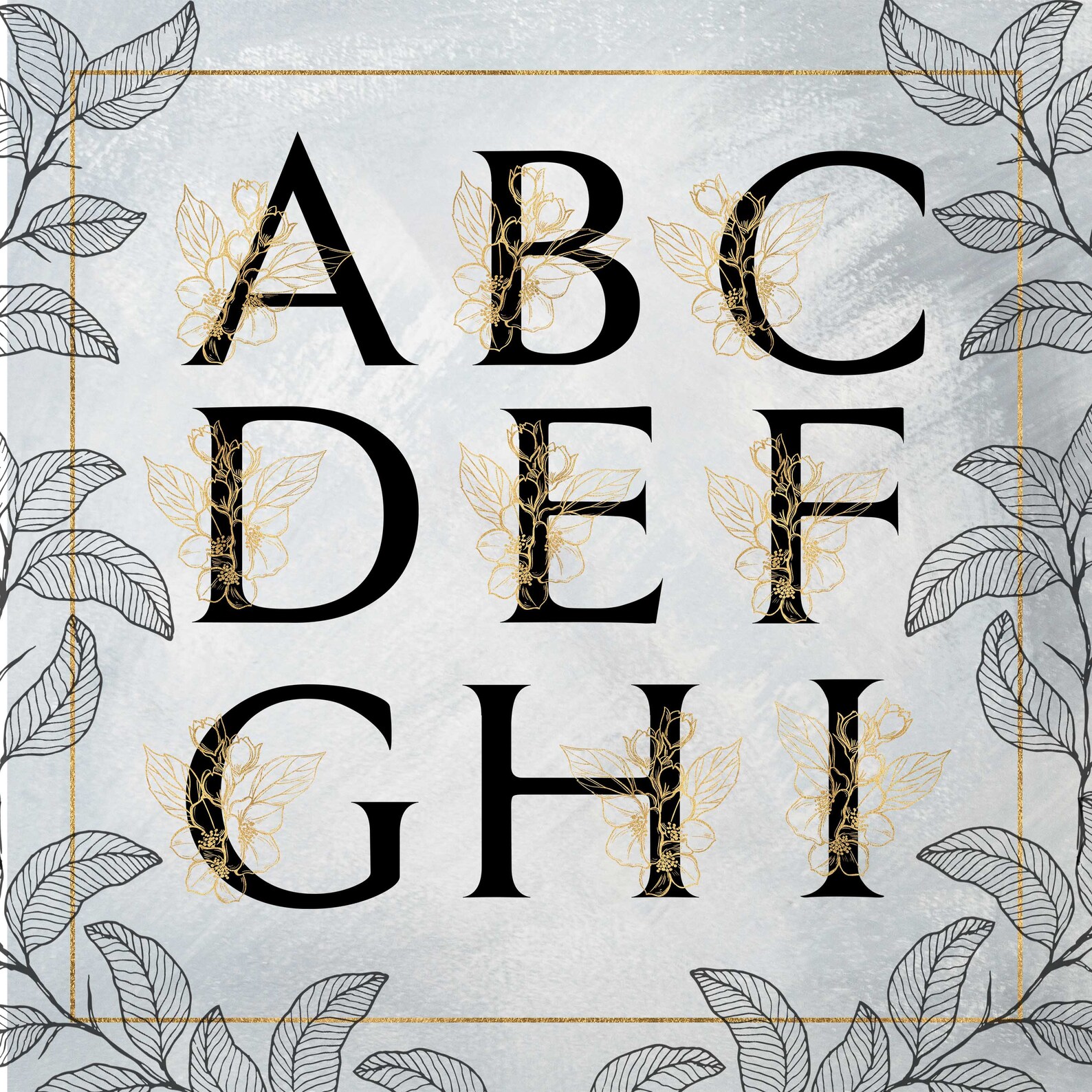 Gold Alphabet Clipart, Gold Floral Alphabet Letters, Flower Alphabet ...