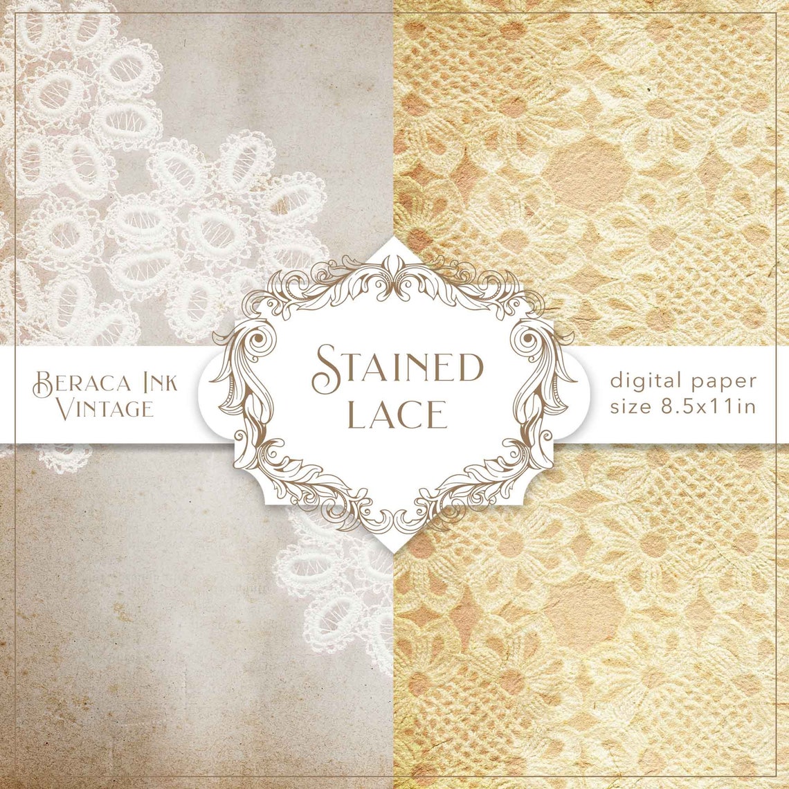 Stained Lace Digital Paper, Antique Lace Paper, Old Wallpaper, Coffee ...