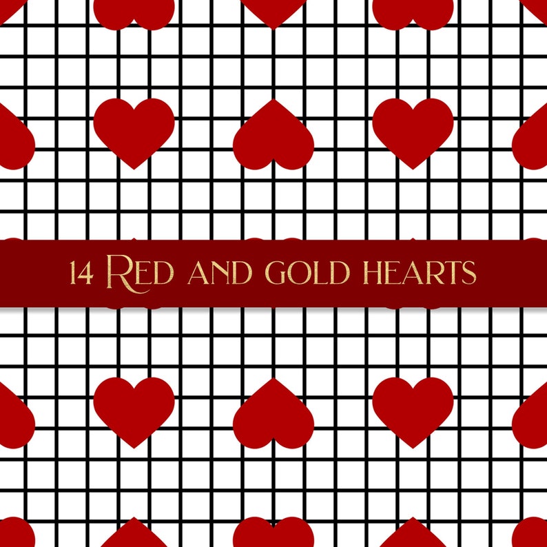 Red and Gold Hearts Digital Paper Seamless Pattern Red - Etsy
