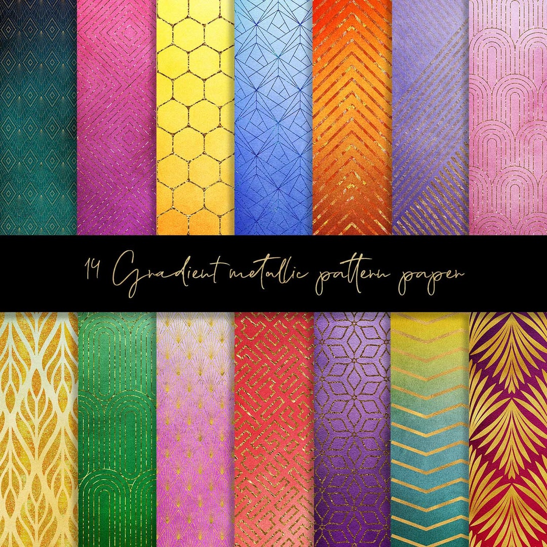 Gradient Gold Patterns Digital Paper, Ombre Textures, Gold Geometric ...