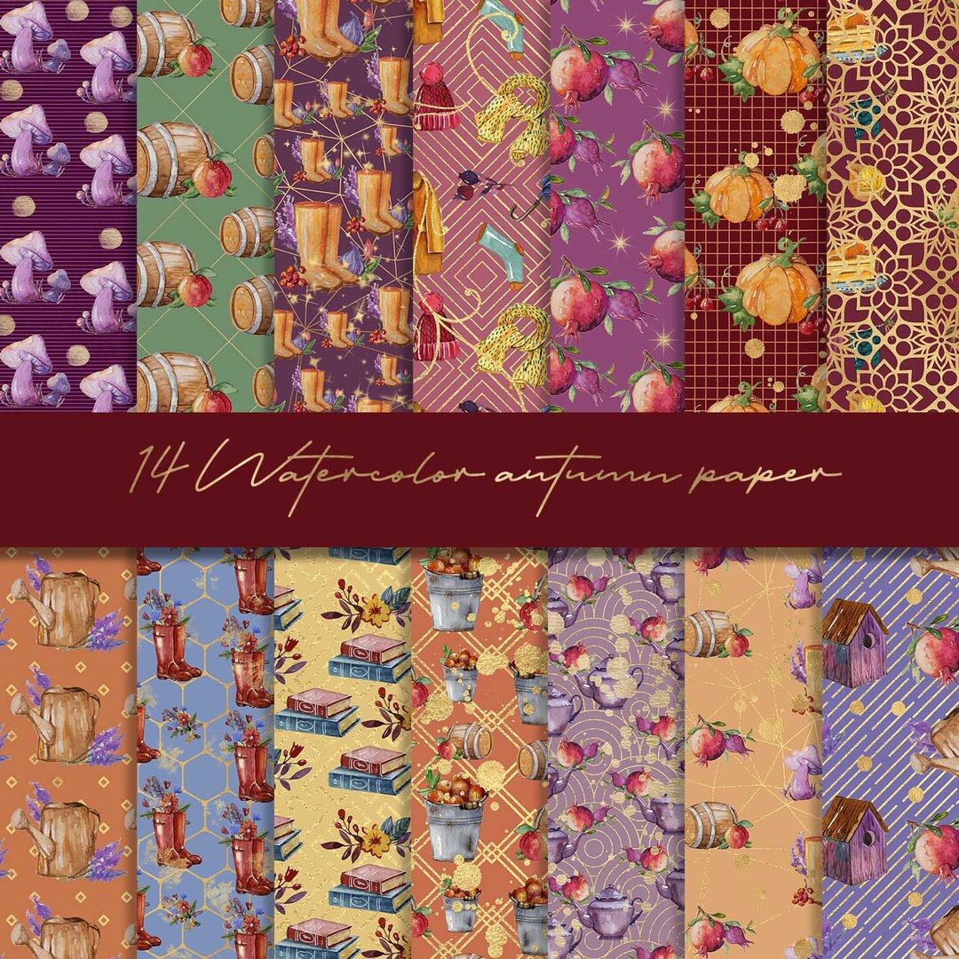 Autumn Watercolor Digital Paper, Pumpkin Pattern, Thanksgiving Paper ...