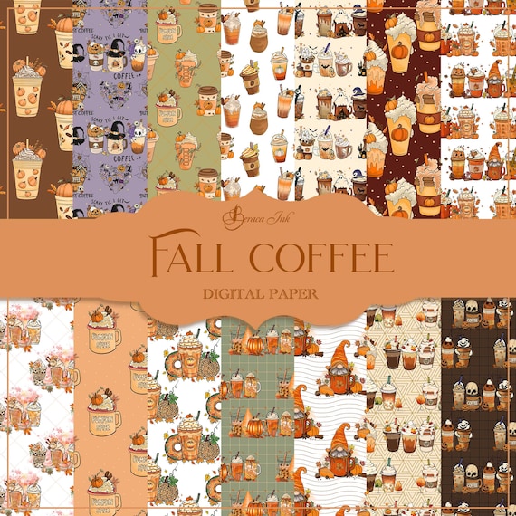 Fall Coffee Digital Paper Seamless Pattern Pumpkin Spice - Etsy