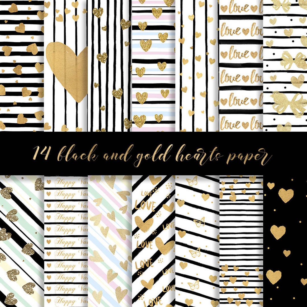 Gold Hearts Digital Paper, Valentines Day Digital Paper, Pastel Paper ...