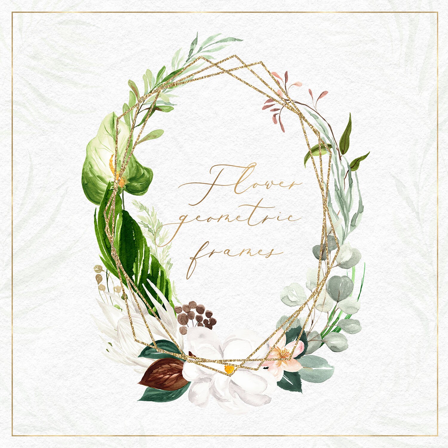 Flower Geometric Frames Clipart Watercolor White Flower - Etsy