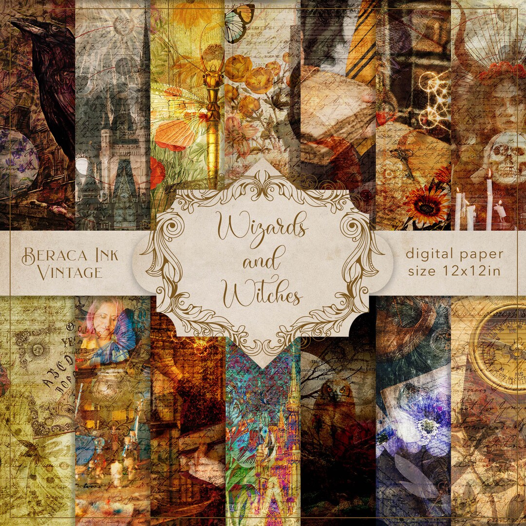 Wizards and Witches Digital Paper, Vintage Junk Journal, Magic Potions ...