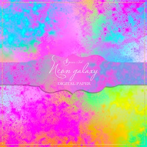 Neon Galaxy Digital Paper, Clouds Pattern, Rainbow Background, Abstract ...