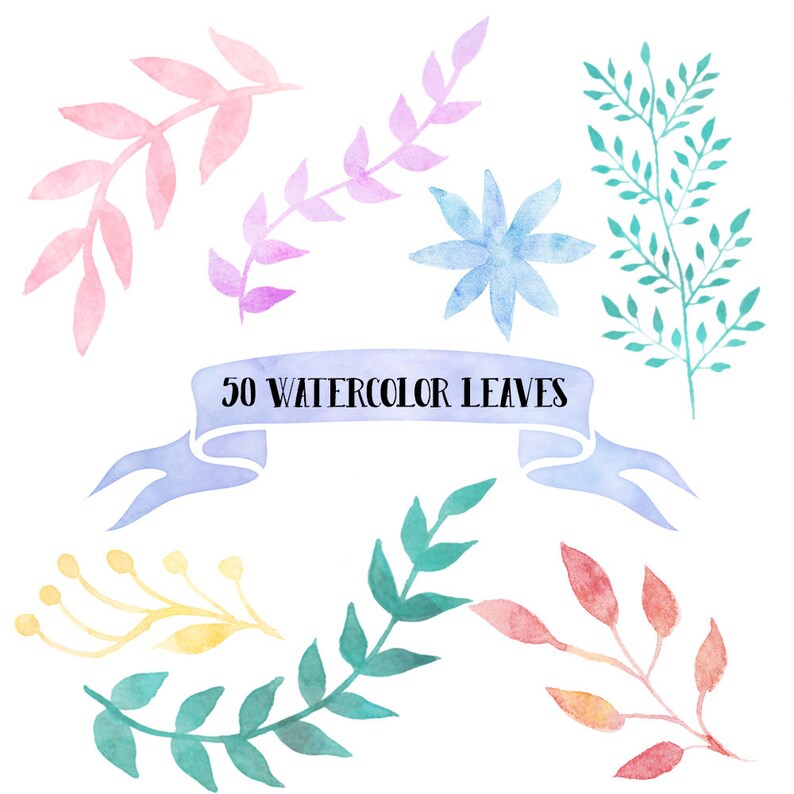 Watercolor Leaves Clipart Leaves Watercolor Clipart Hearts | Etsy