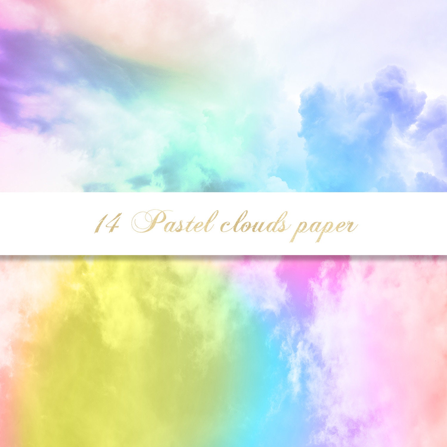 Pastel Clouds Digital Paper Pastel Sky Ombre Rainbow | Etsy