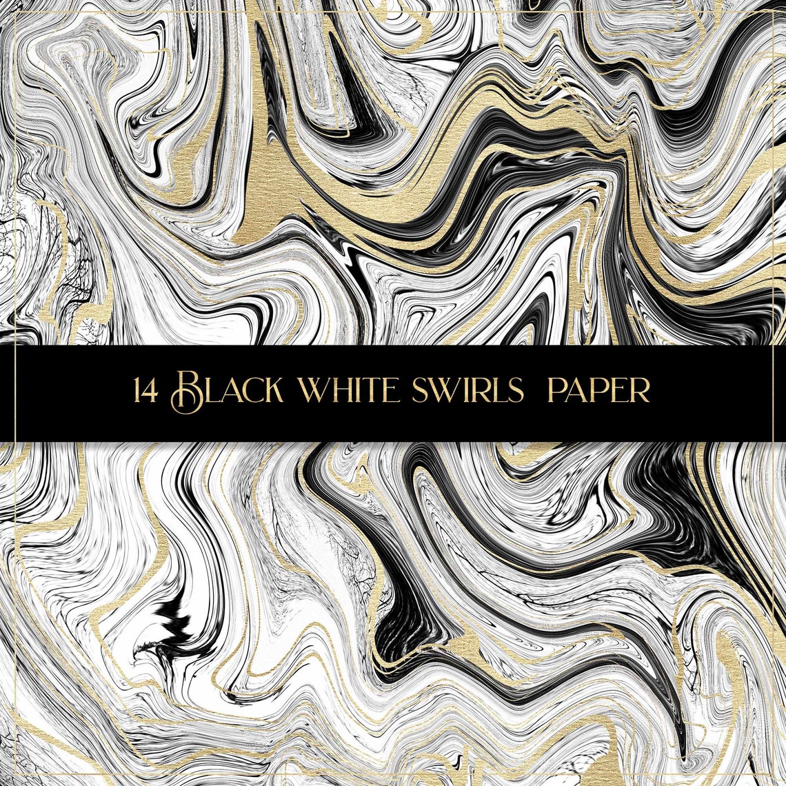 Black and white swirls digital paper marble pattern liquid | Etsy