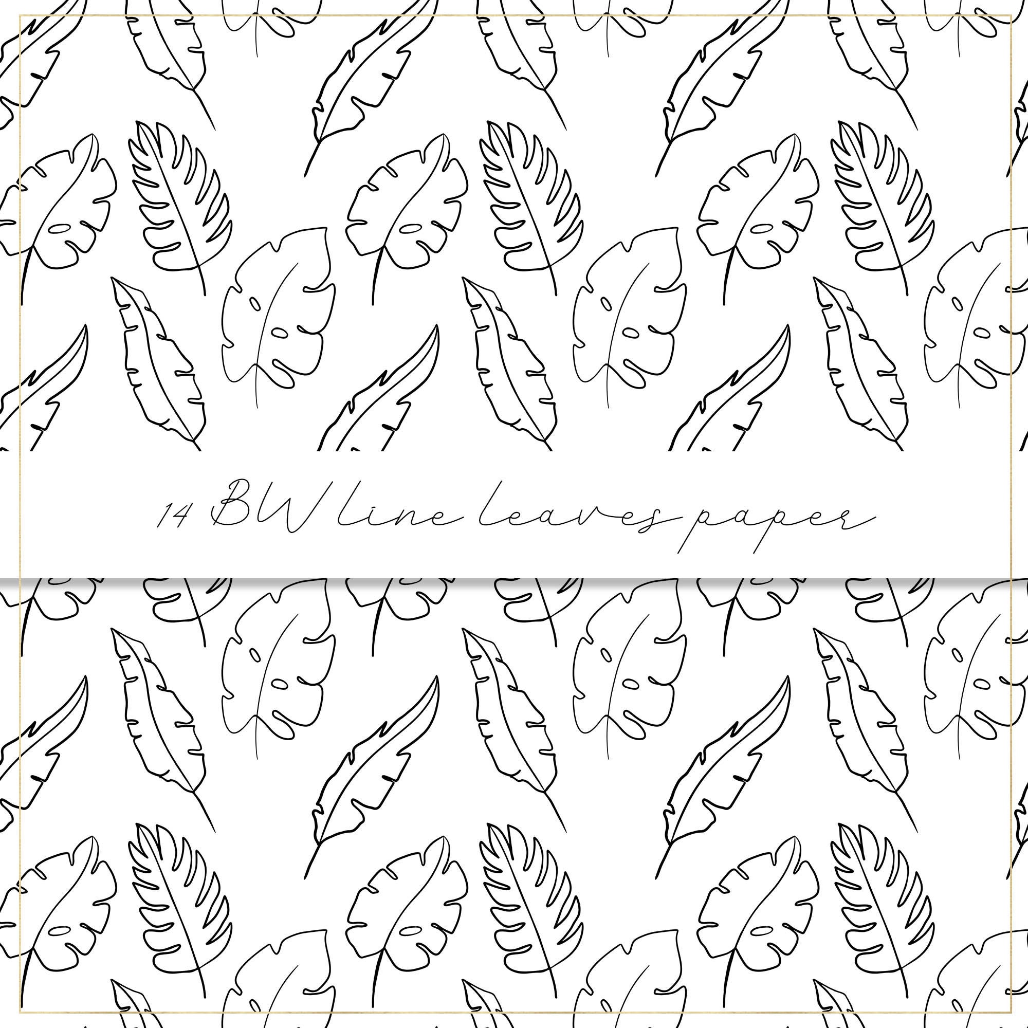 Black and White Leaves Digital Paper, Leaf Seamless Pattern, Line Art ...