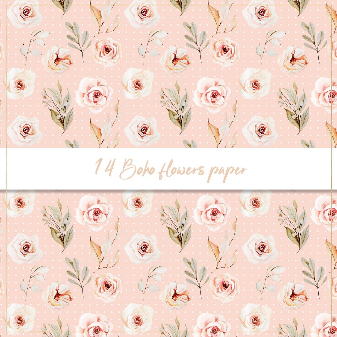 Boho Flowers Digital Paper, Floral Seamless Pattern, Pampas Grass, Dead ...