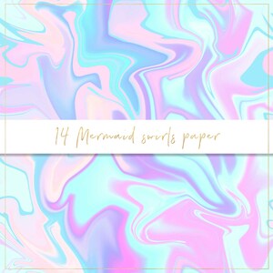 Mermaid Swirls Digital Paper, Seamless Pattern, Iridescent Marble ...