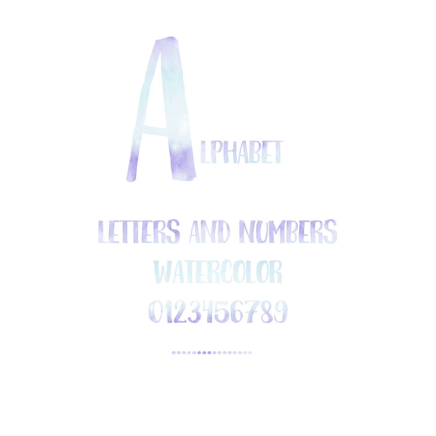 Pastel Watercolor Alphabet, Blue Lilac Clipart Font (PNG Digital ...