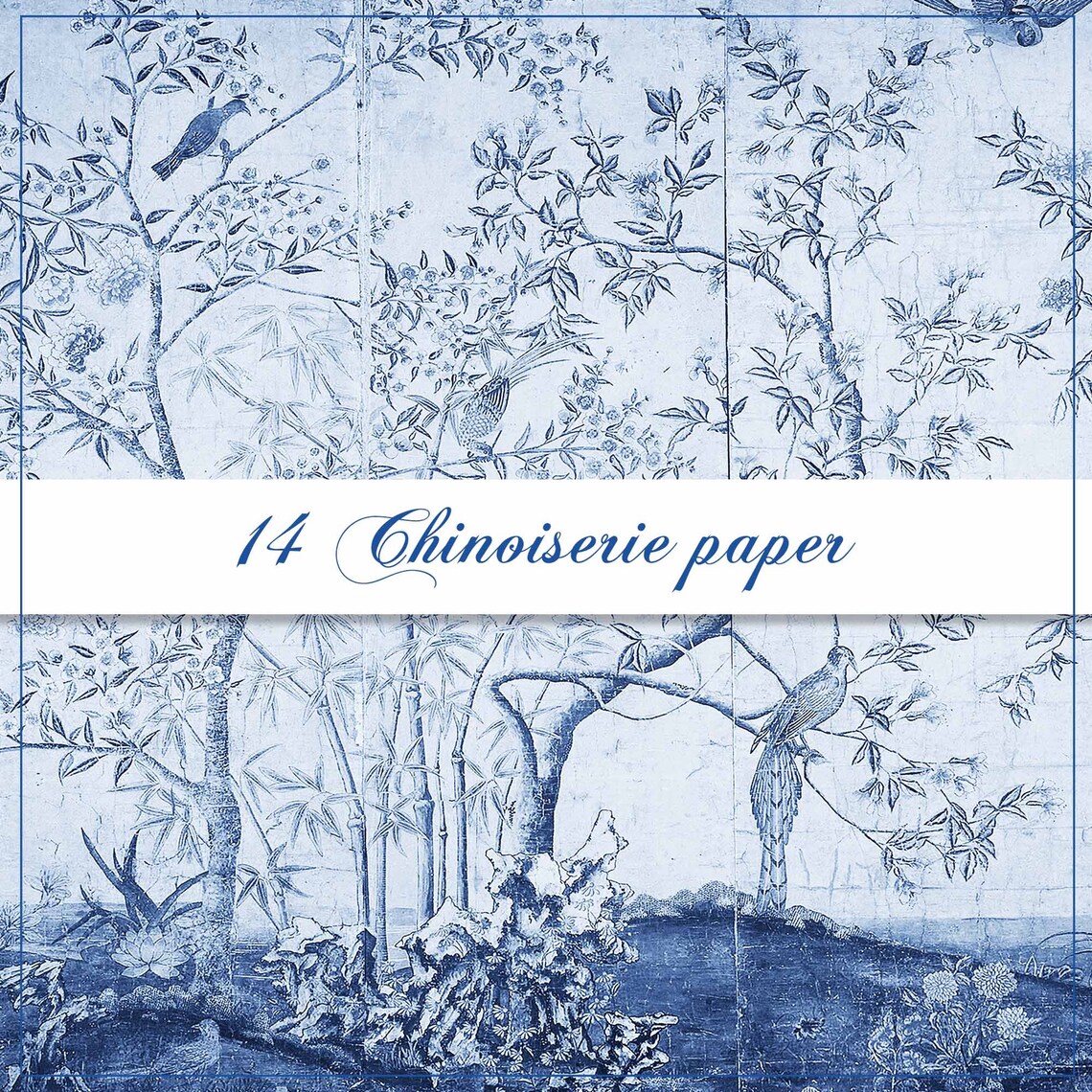 Chinoiserie digital paper old Chinese wallpaper blue ceramic | Etsy