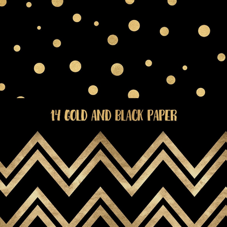 Black and Gold Digital Paper Set, Geometric Patterns (digital Download ...