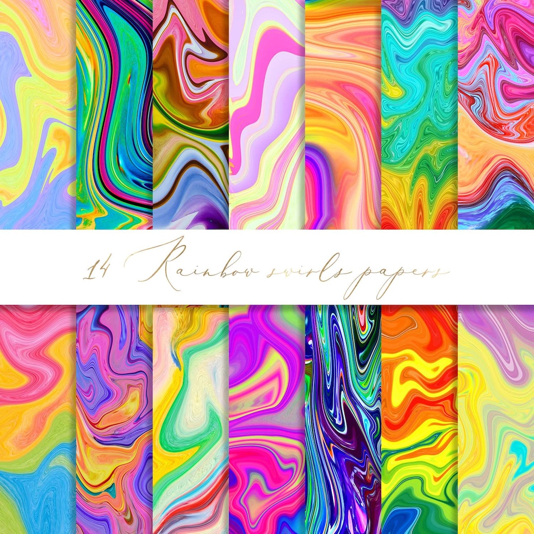 Rainbow Swirls Digital Paper, Liquid Marble Paper, Color Marble Pattern ...