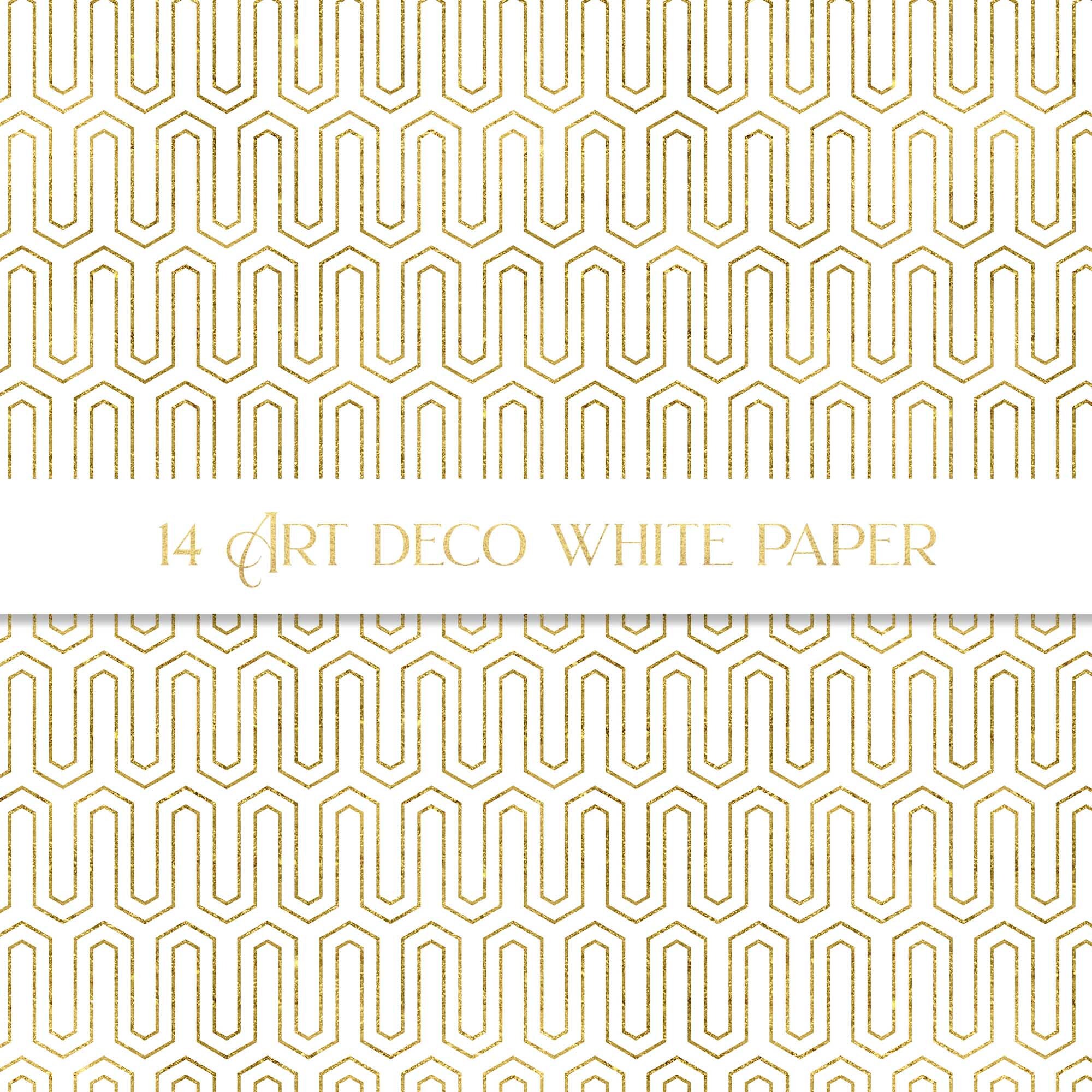 Art Deco White Digital Paper, Seamless Paper, Gold Art Deco Paper ...