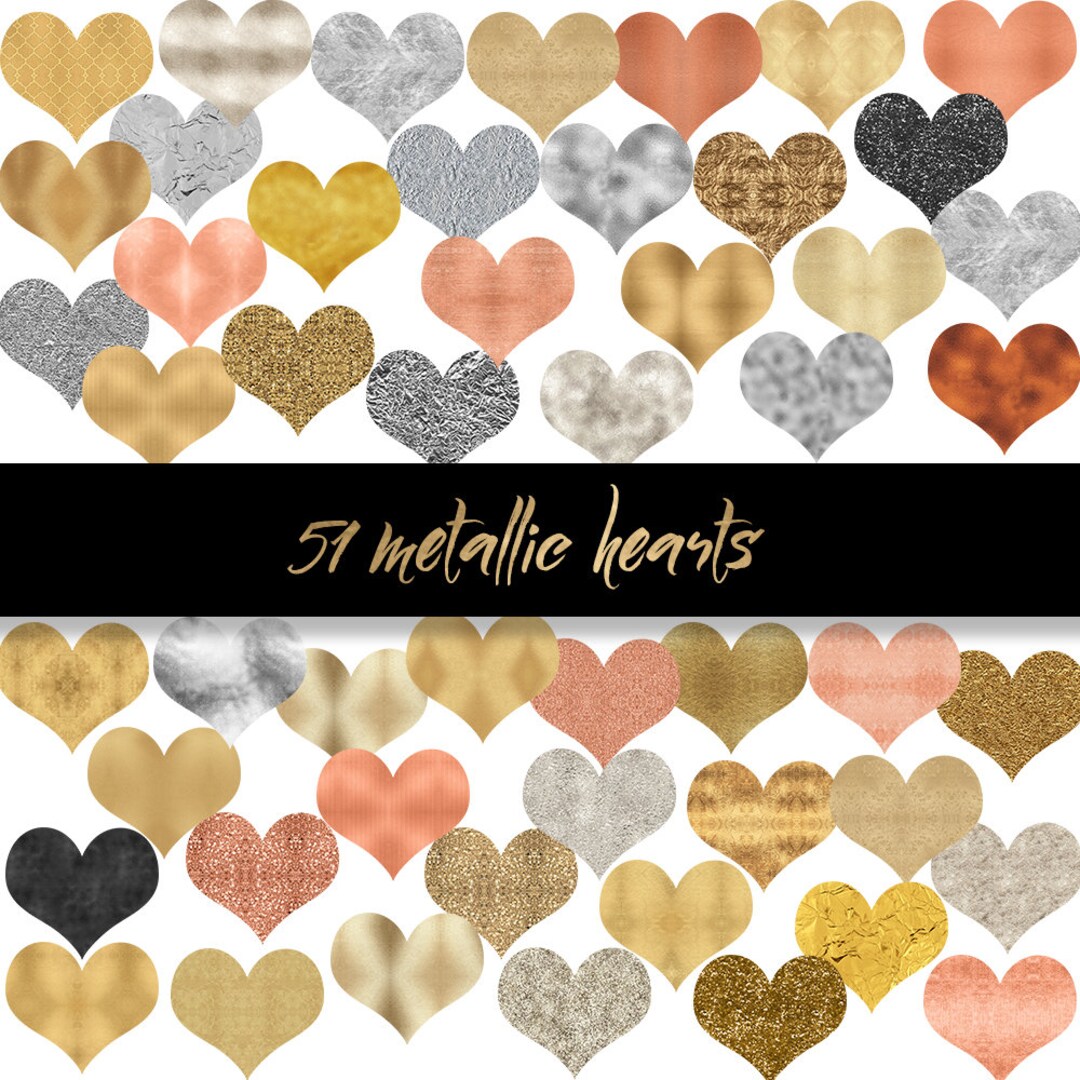 Gold Hearts Clipart, Glitter Heart Clip Art, Silver Heart Clip Art ...