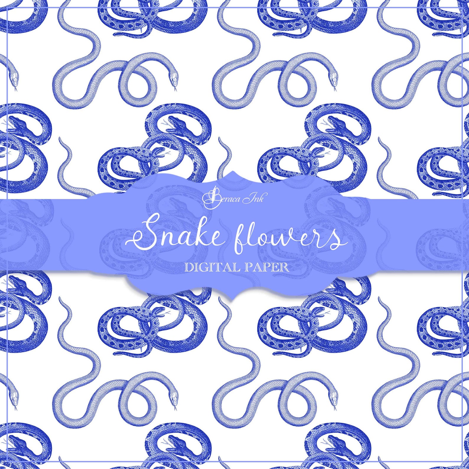 Snake Flowers Digital Paper Blue Snakes Paper Chinoiserie - Etsy