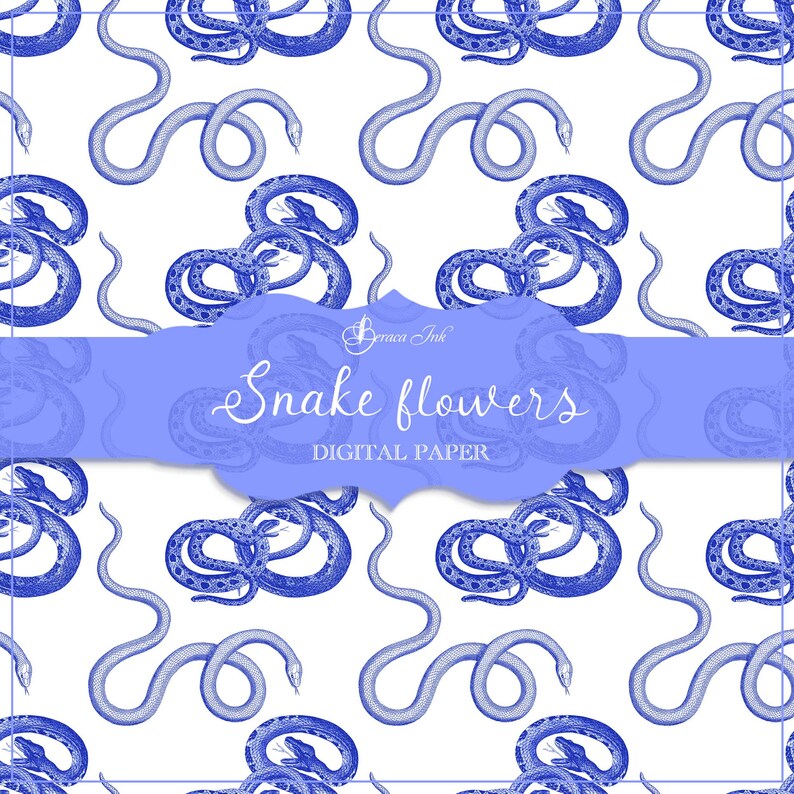 Snake Flowers Digital Paper Blue Snakes Paper Chinoiserie - Etsy