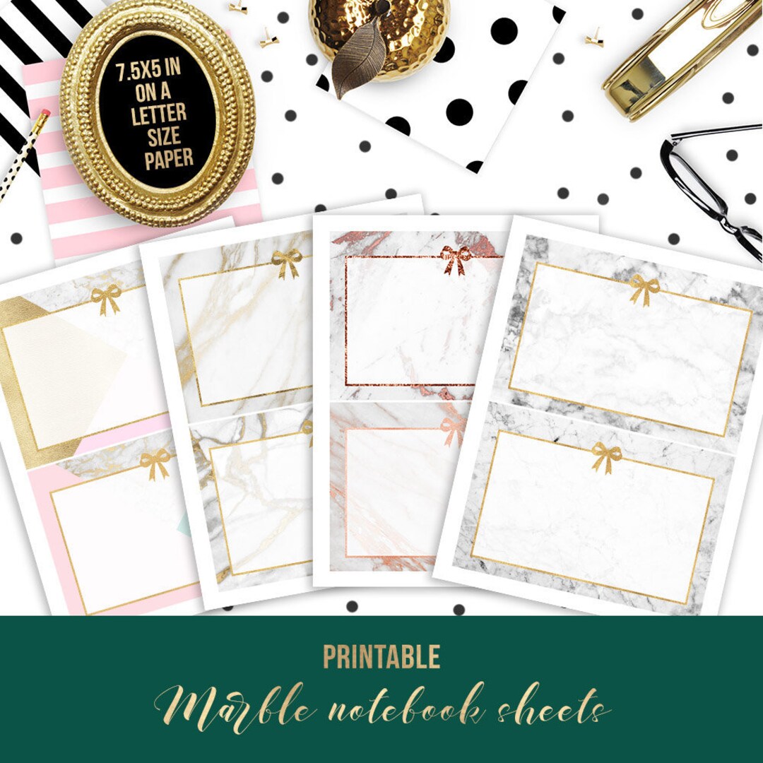 Printable Marble Notebook, Gold Marble Notes, Marble Stationery ...