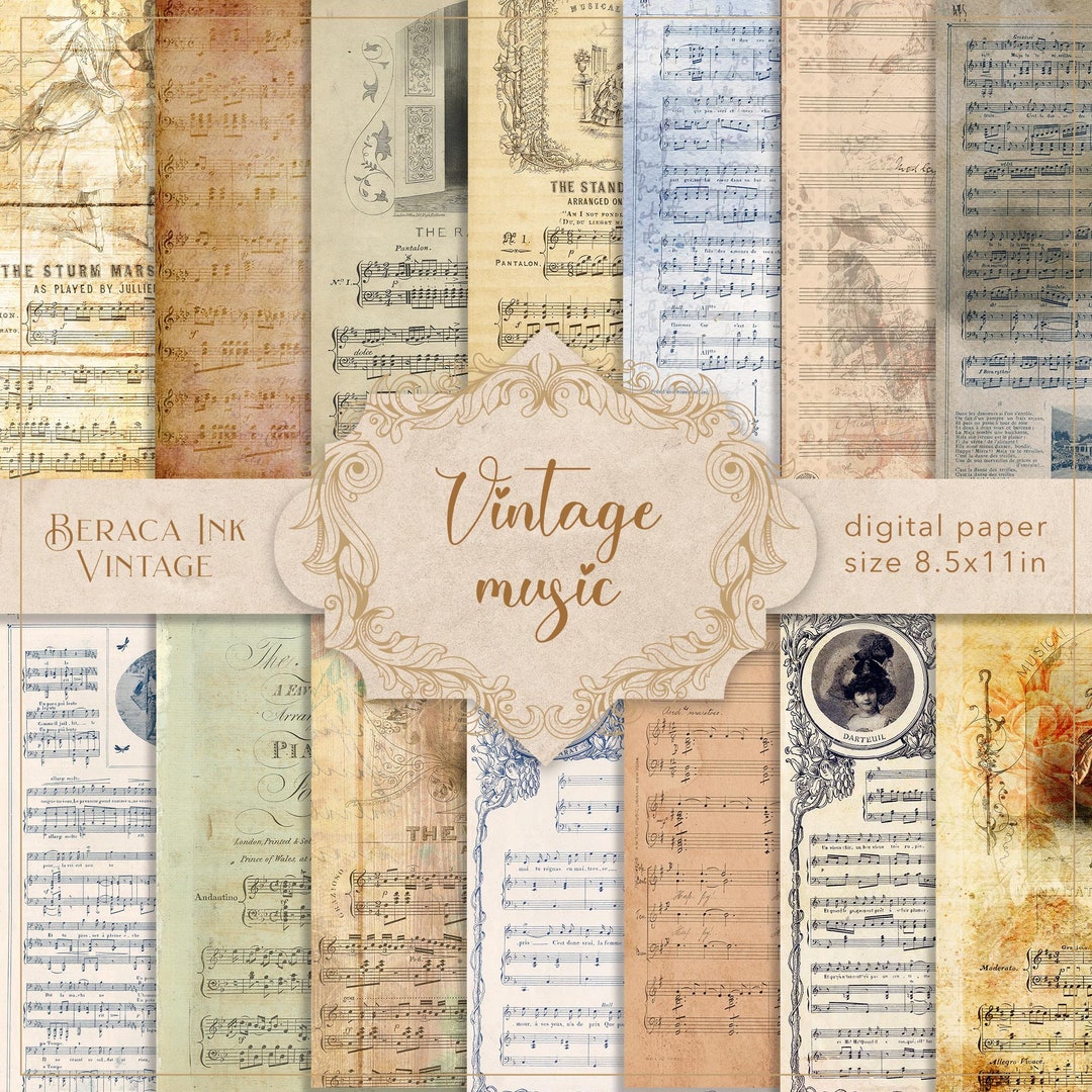 Vintage Music Digital Paper, LETTER SIZE Scrapbook, Music Sheet ...