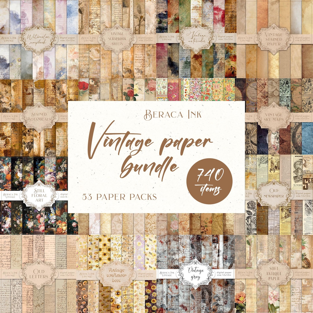 Vintage Paper BUNDLE 800+, Antique Digital Paper, Ephemera Paper ...