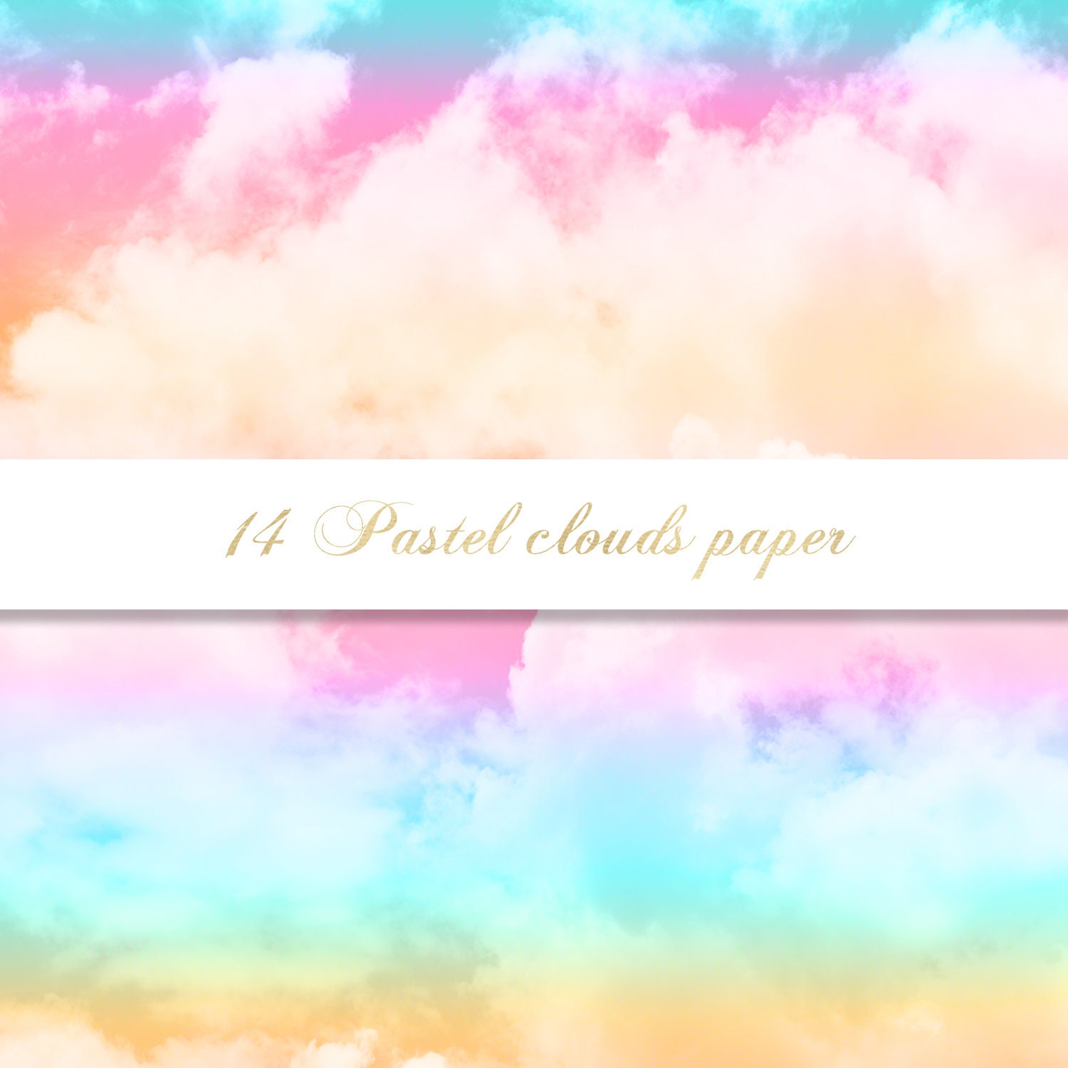 Pastel Clouds Digital Paper Pastel Sky Ombre Rainbow | Etsy