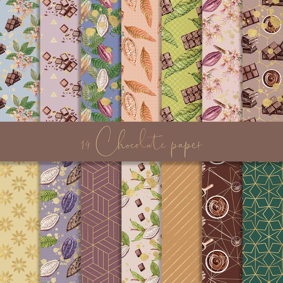 Chocolate Watercolor Digital Paper, Cacao Bean Pattern, Coffee ...