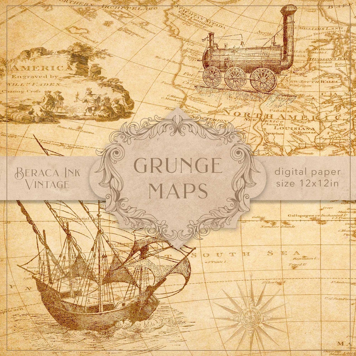 Grunge Maps Digital Paper Old Maps Paper Junk Journal - Etsy