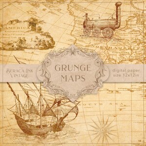 Grunge Maps Digital Paper, Old Maps Paper, Junk Journal, Ephemera Paper ...