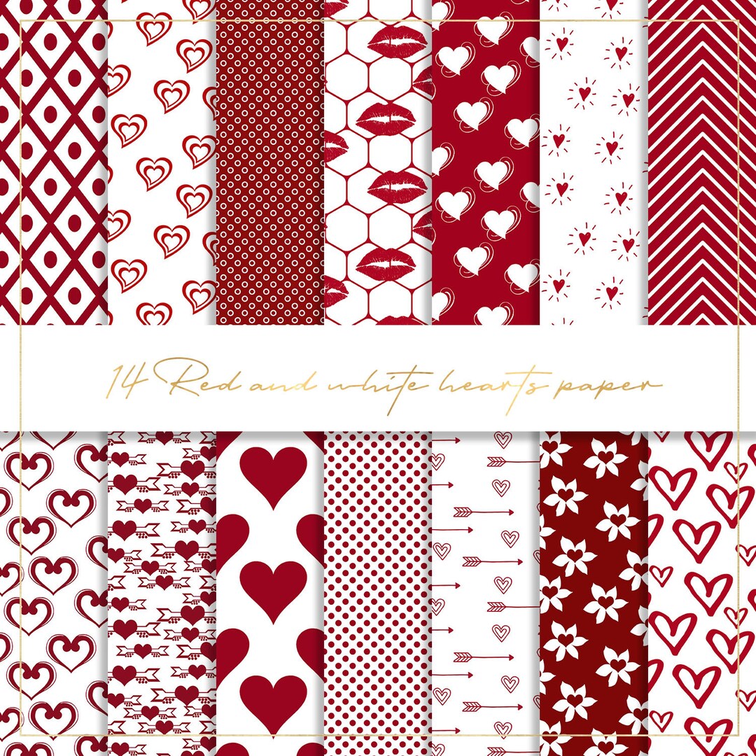 Red and White Hearts Digital Paper, Seamless Pattern, Valentine's Day ...