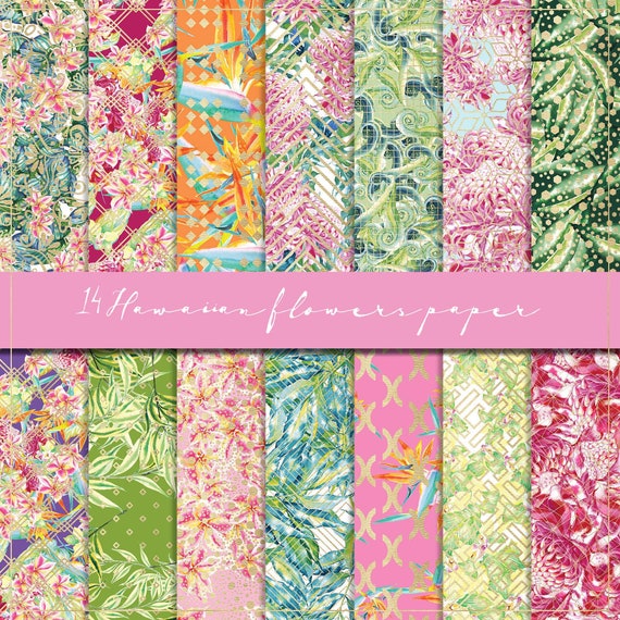 Hawaiian Flowers Digital Paper Pink Tropical Paper - Etsy