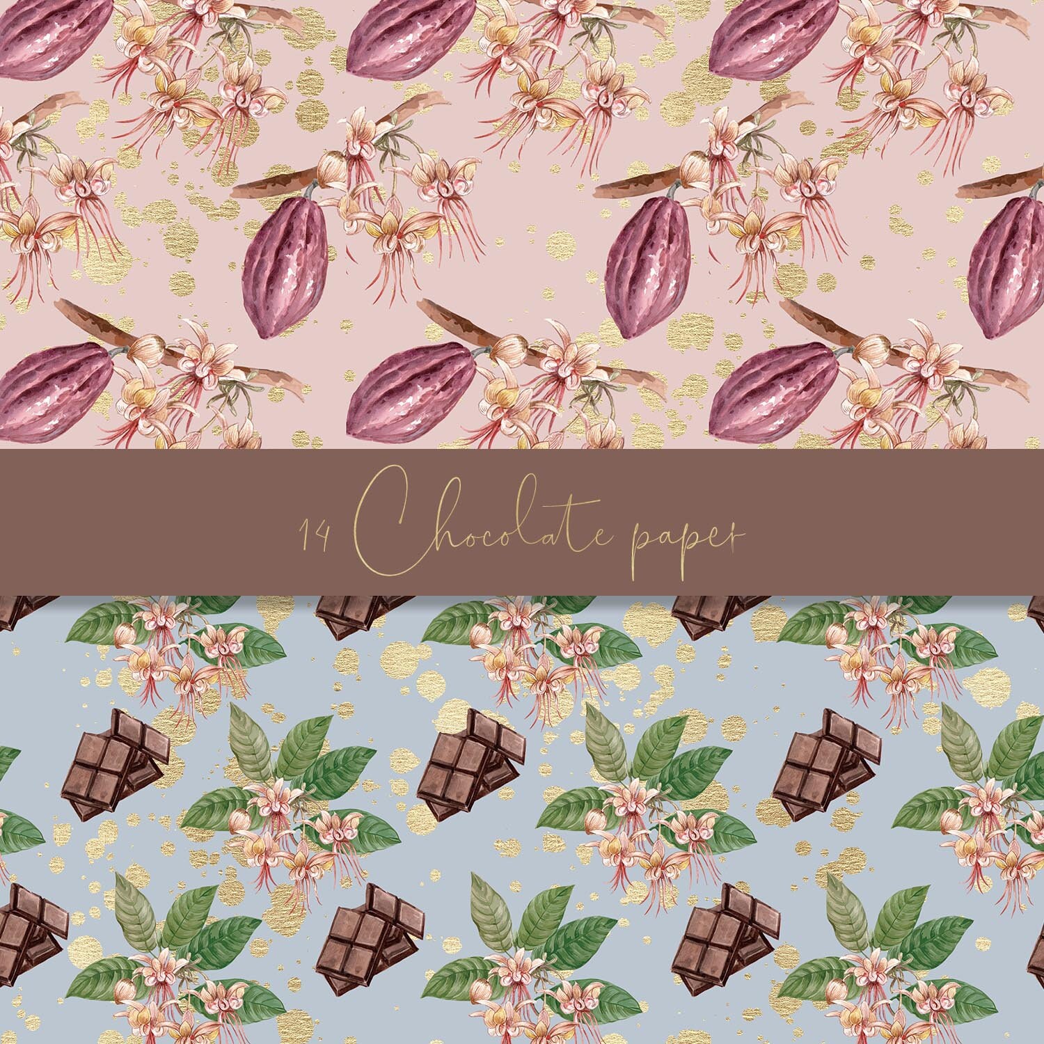 Chocolate watercolor digital paper cacao bean pattern coffee | Etsy