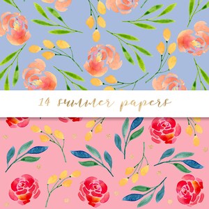 Summer Digital Paper, Floral Papers, Watercolor Flower Paper, Flower ...