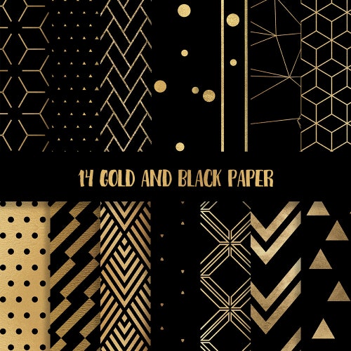 Black Gold Digital Paper 14 Gold Black Paper Glitter Paper | Etsy