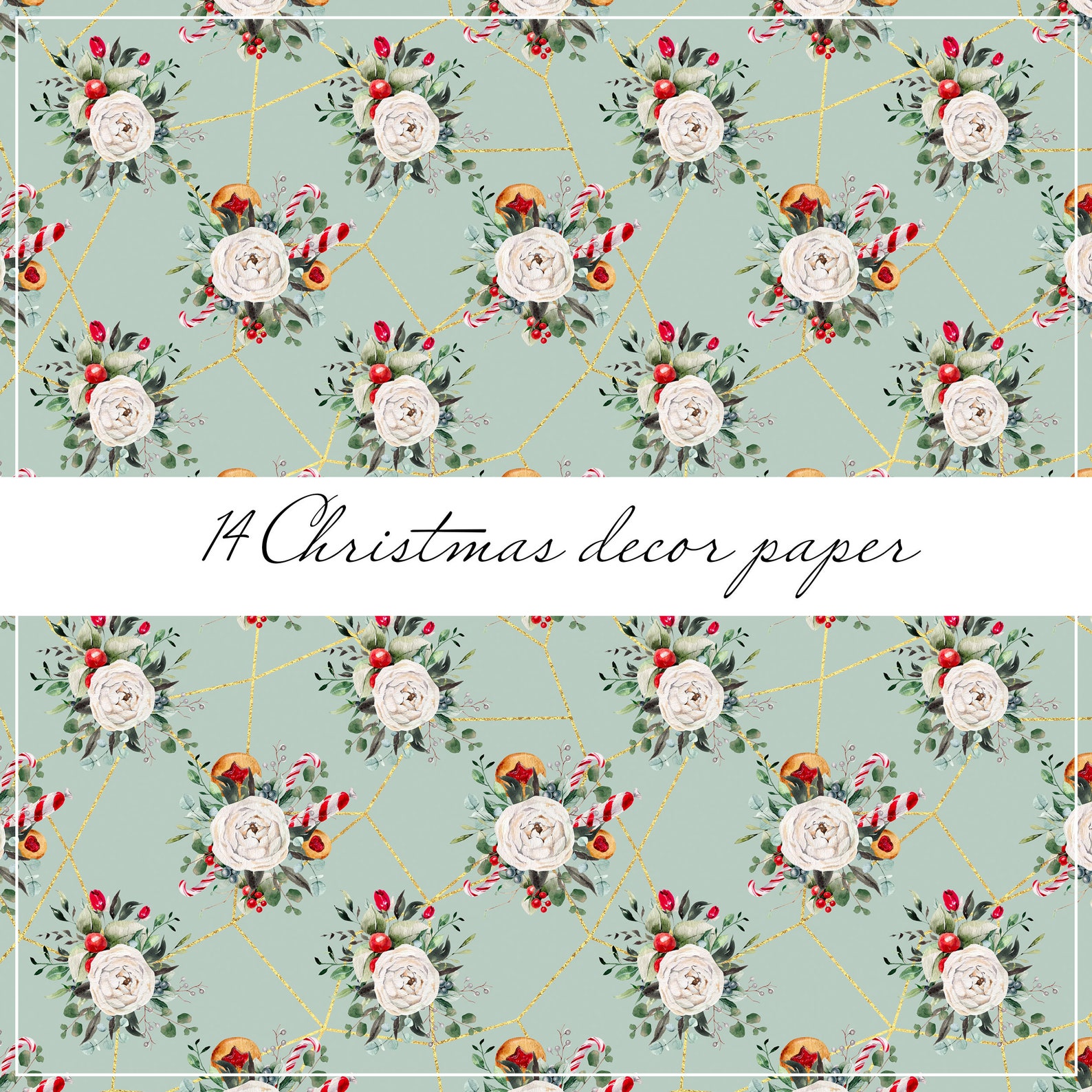 Christmas Decor Digital Paper Seamless Floral Pattern - Etsy