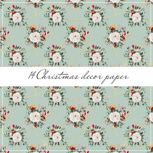 Christmas Decor Digital Paper, Seamless Floral Pattern, Watercolor ...