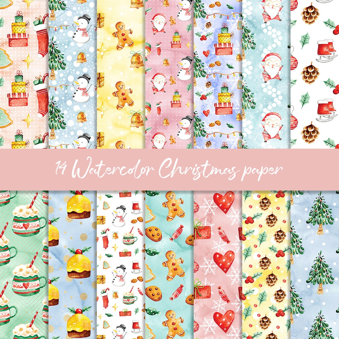 Watercolor Christmas Digital Paper, Seamless Winter Patterns (digital ...