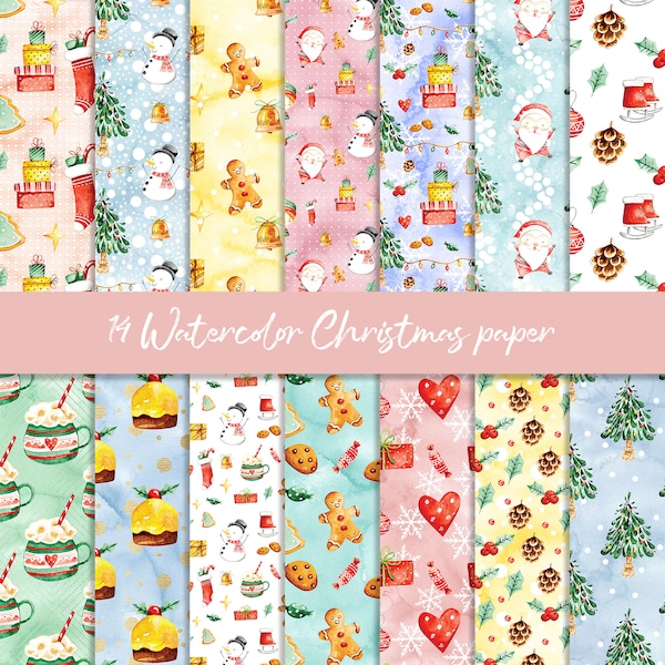 Watercolor Christmas Digital Paper - Etsy