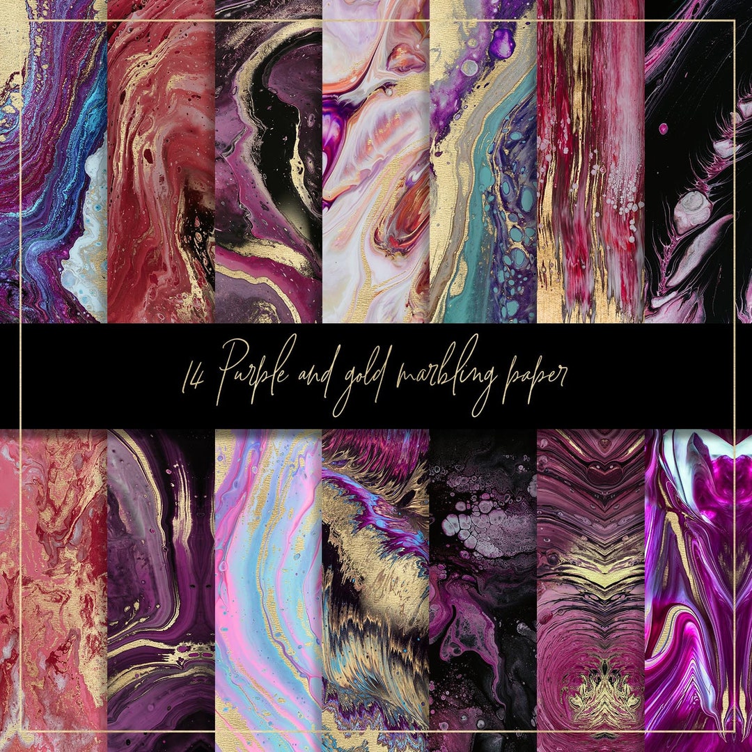 Purple Marbling Digital Paper, Colored Marble Background, Swirls ...