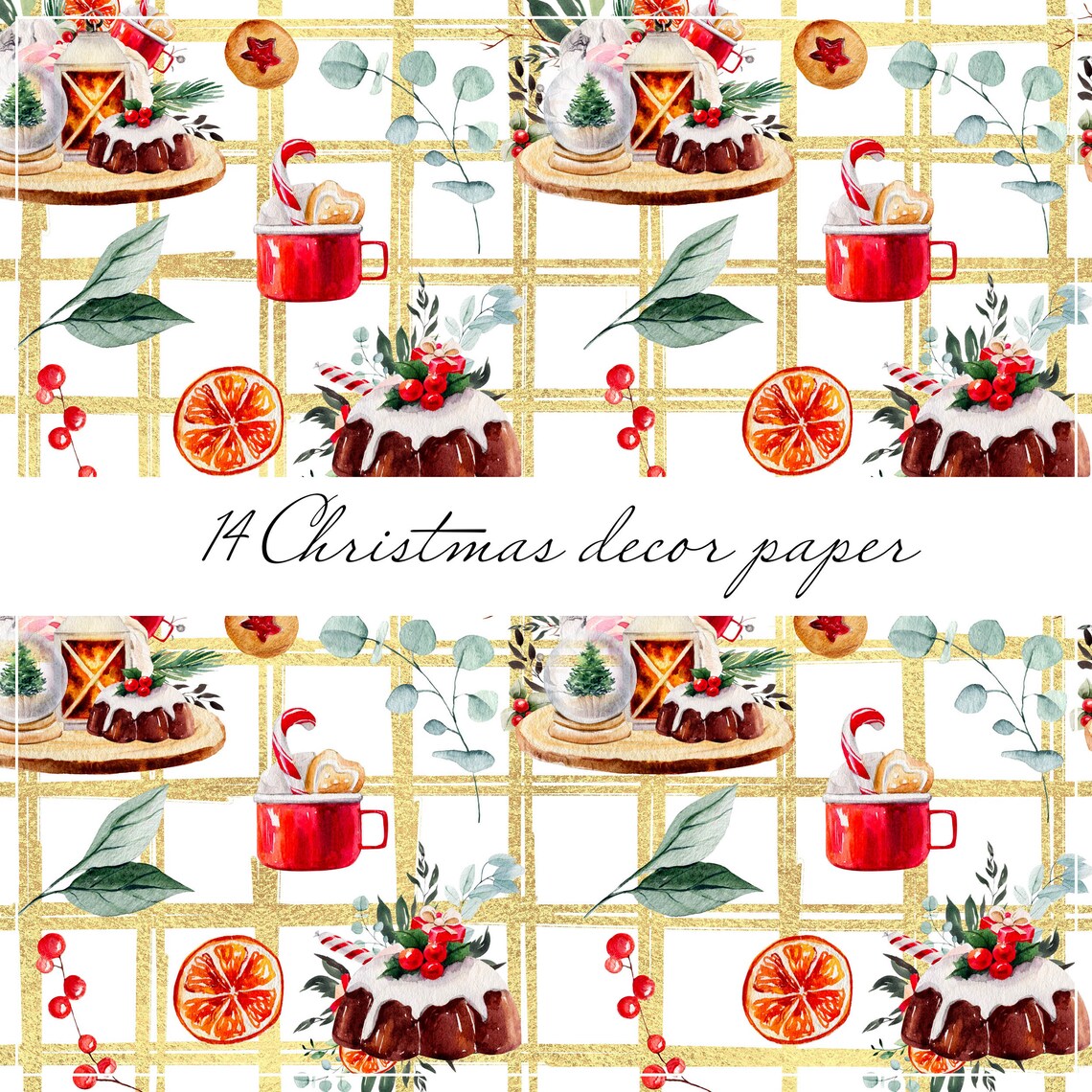 Christmas Decor Digital Paper Seamless Floral Pattern - Etsy