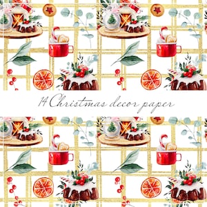 Christmas Decor Digital Paper, Seamless Floral Pattern, Watercolor ...