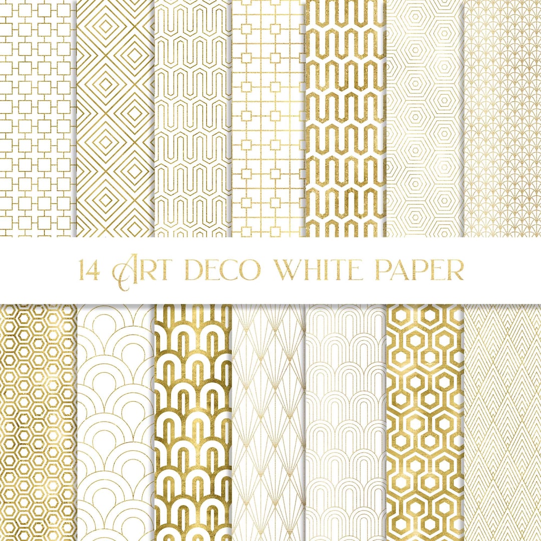 Art Deco White Digital Paper, Seamless Paper, Gold Art Deco Paper ...