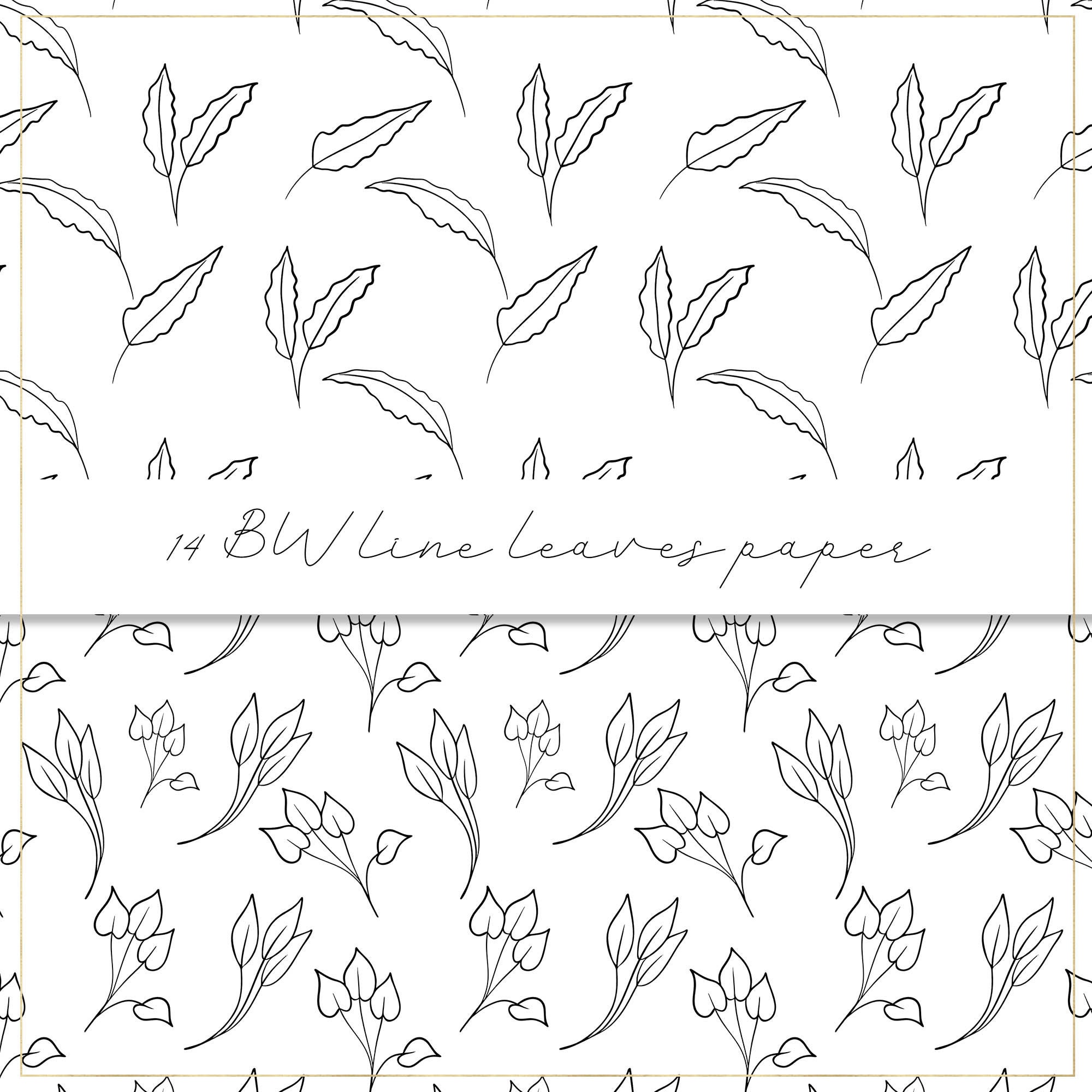 Black and White Leaves Digital Paper, Leaf Seamless Pattern, Line Art ...