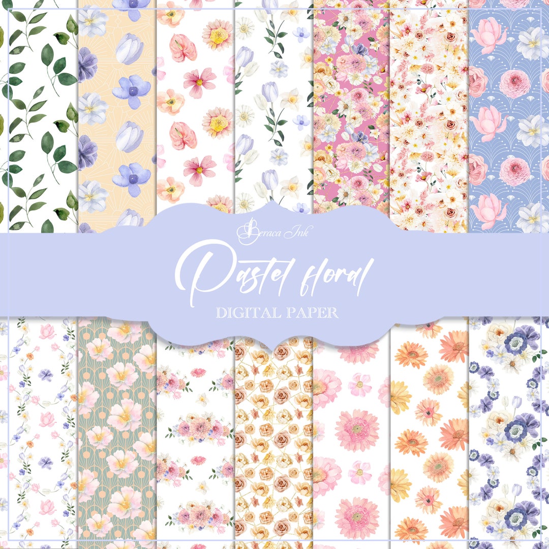 Pastel Floral Digital Paper, Seamless Pattern, Bohemian Flowers, Fabric ...
