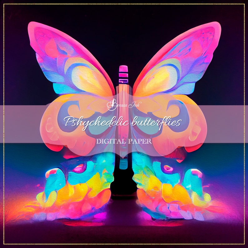 Psychedelic Butterflies Digital Paper, Colorful Background, Pink ...
