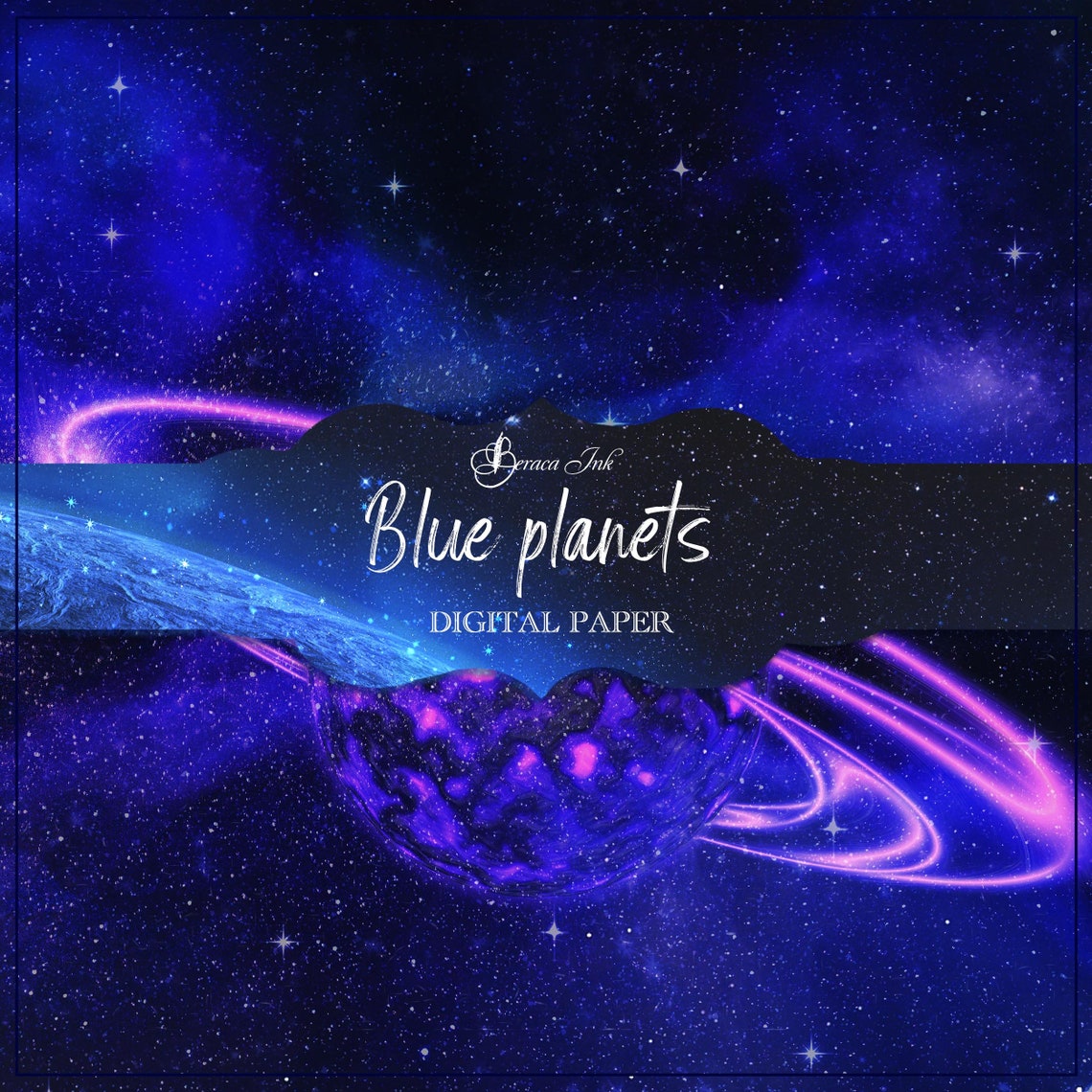 Blue Planets Digital Paper Galaxy Backdrop Outer Space - Etsy